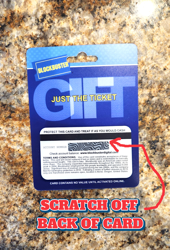 (4) Blockbuster Prank Gag Gift Card - Birthday Christmas Graduation Gag ...