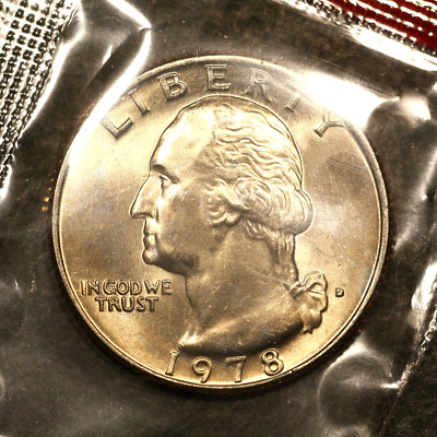 1978-D WASHINGTON QUARTER 25c Coin GEM BU-COLOR- 'Still in Mint Cello ...