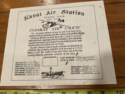 ORIGINAL WWII USN COMBAT AIR CREW CERTIFICATE BANANA RIVER VPB-2 OTU3 ...