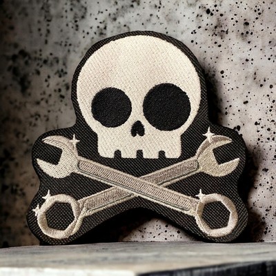 Skull Mechanic Patch Crossbones Wrenches Embroidered Badge Iron On or ...