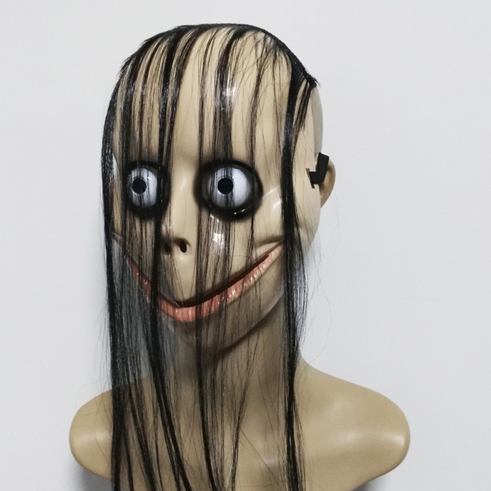 1PCS NEW MOMO Scary Face Mask Halloween Cosplay Long Hair Full Face ...