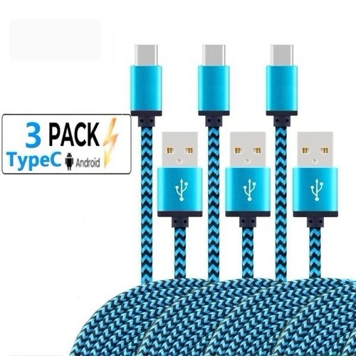 3 Pack USB Type C Charger Nylon Braided Wire 2.4A Fast Charging Cable ...