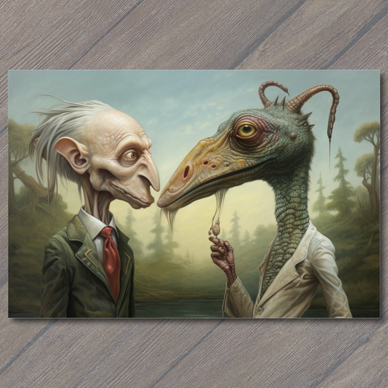 Postcard Unusual Men with Unsettling Beaks - Surreal Art! 👥👃weird ...