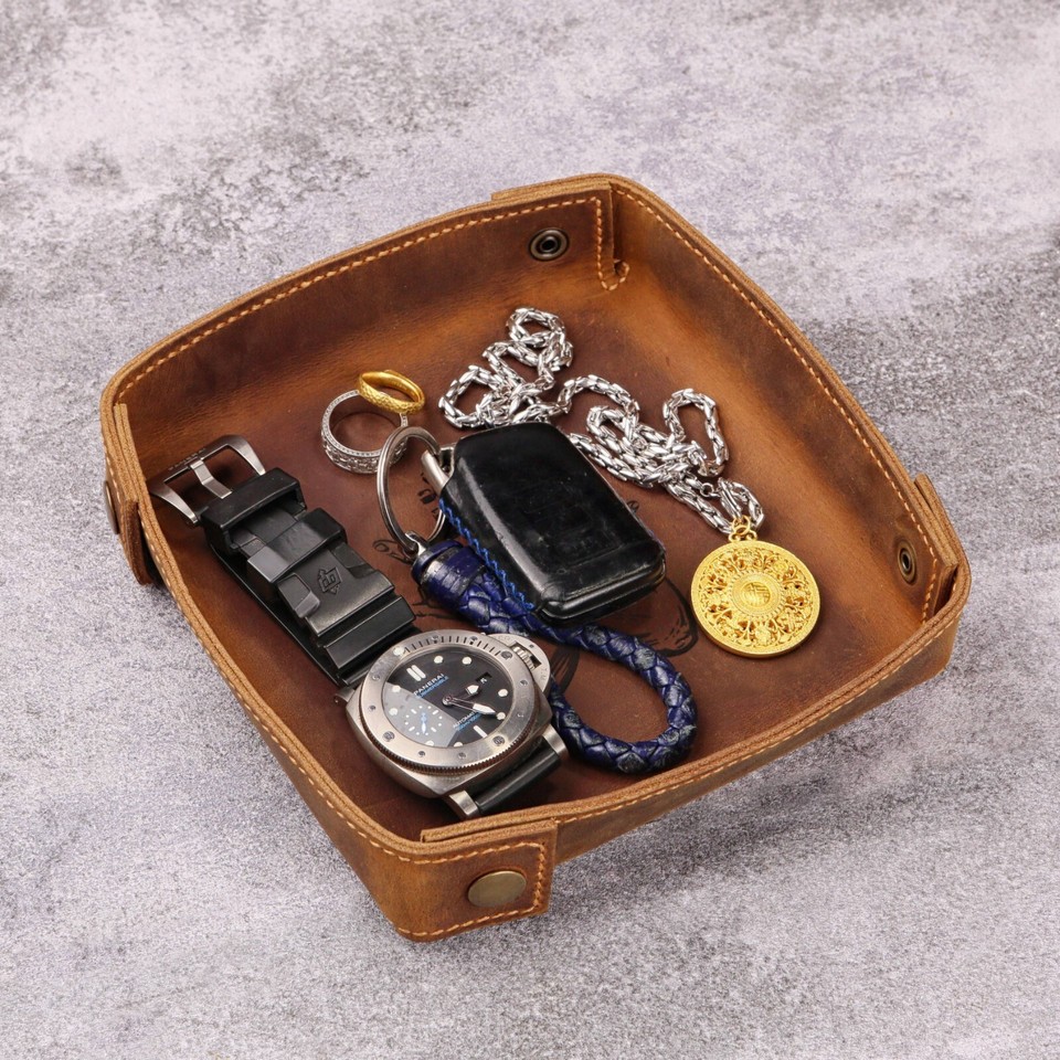 Personalized Leather Valet Tray Leather Catchall Tray Custom Engraved ...