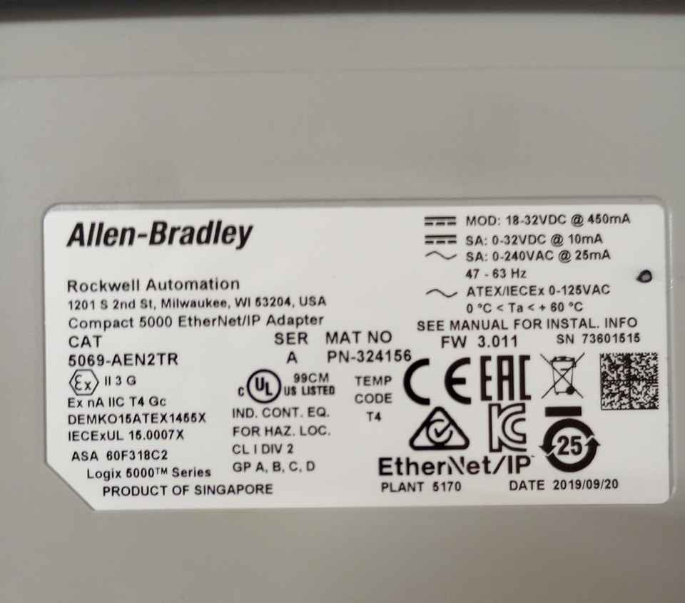 5069-AEN2TR Allen-Bradley Compactlogix Ethernet/IP Adapter 2019/20 | eBay