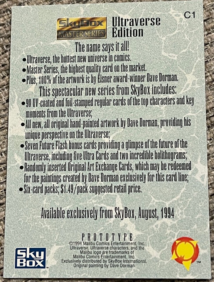 1994 Skybox Master Series Ultraverse Edition Malibu Comics Prototype ...