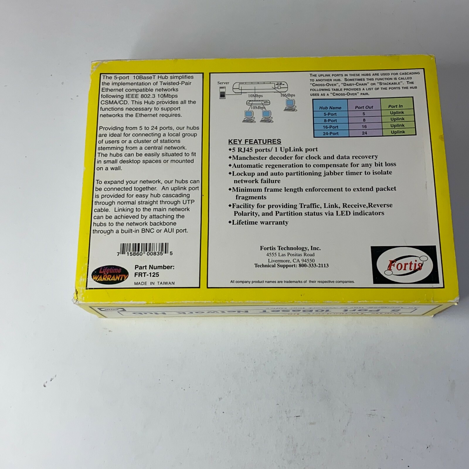 Fortis Technology 5 Port 10BaseT Network Workgroup Hub with Sparklights ...