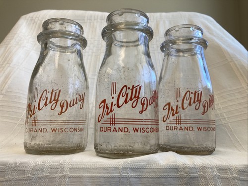 3 Vintage Half Pint Milk Bottles Tri-City Dairy Durand Wisconsin Eau ...