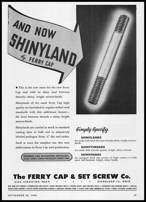 1946 Ferry Cap & Set Screw Co. Cleveland Ohio Shinyland Screws Vintage ...