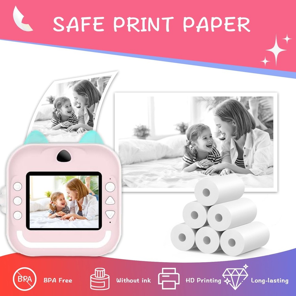 10 Rolls Instant Camera Refill Print Paper for Kids HD Thermal Photo ...