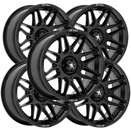 (Set of 5) MSA Off-Road M52 Radar 15x7 4x137 +10mm Gloss Black Wheels ...