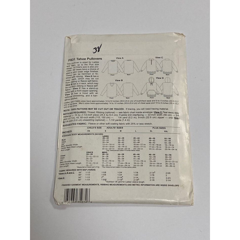 Stitch & Sew Ann Person Sewing Pattern F831 Women/Men/Teen/Child ...