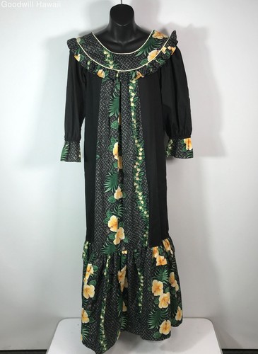 MAMO HOWELL Black/Floral Zipper Poly/Poly Blend MuuMuu Dress Women ...