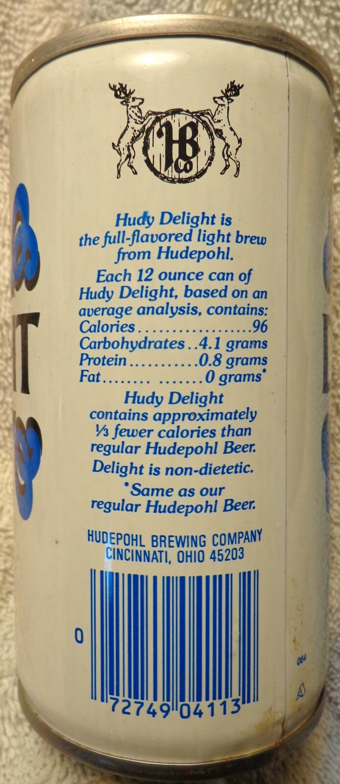 Hudepohl Light "Hudy Delight" Beer Can - Cincinnati, OH...Pull Tab ...