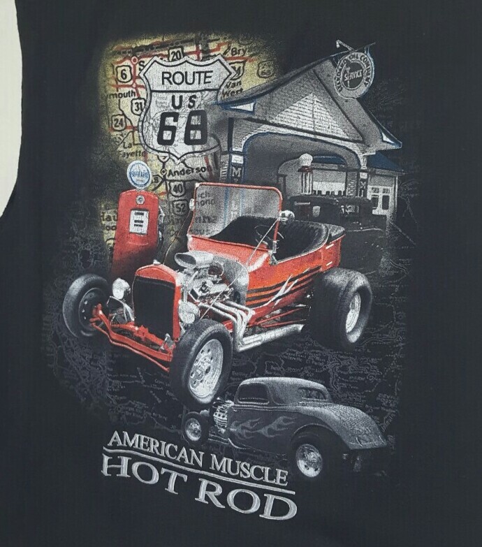 VTG American Muscle hot rod men's large black cut-off sleeveless t ...