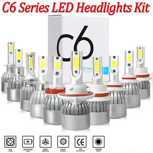 2X C6 H4 H7 H11 9006 LED Headlight Bulbs 6500K White High Low Beam ...