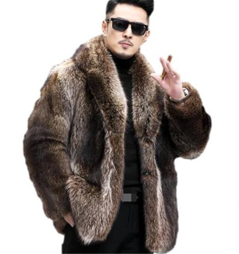 Mens Casual Jackets Faux Fox Fur Winter Coats Outwear Thick Mid Legth ...