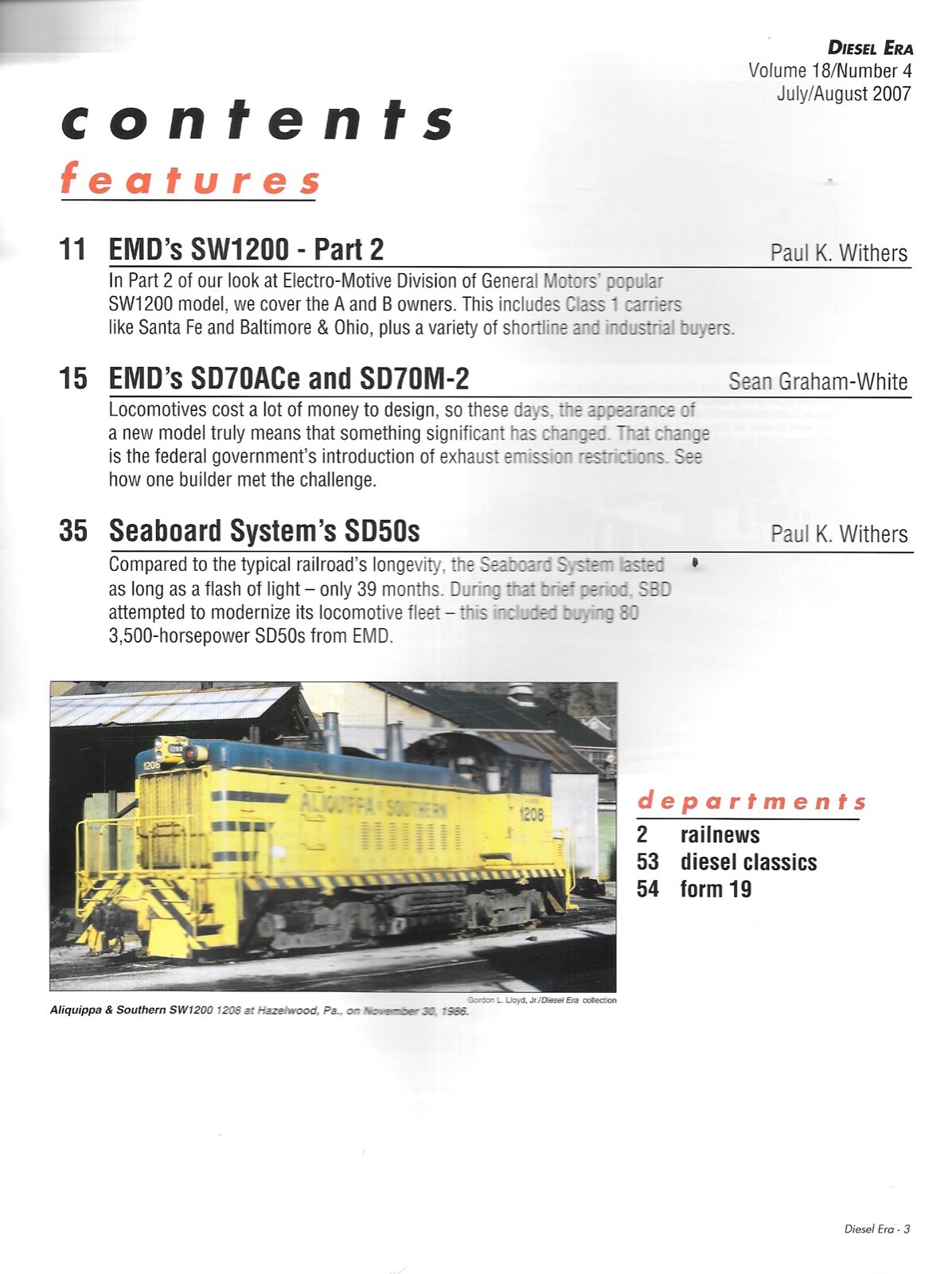 Diesel Era V18 N4 Seaboard System's SD50 EMD SW1200 SD70ACe SD70M-2 ...