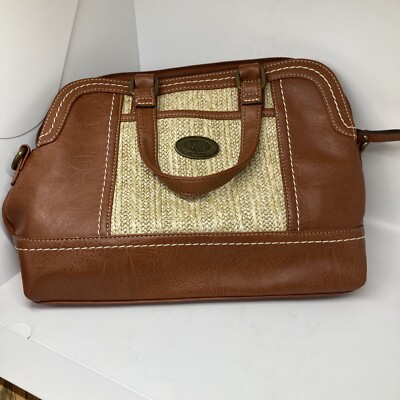 Born Concepts Satchel Handbag 2 Compartments, Zippered, Brown, Straw ...