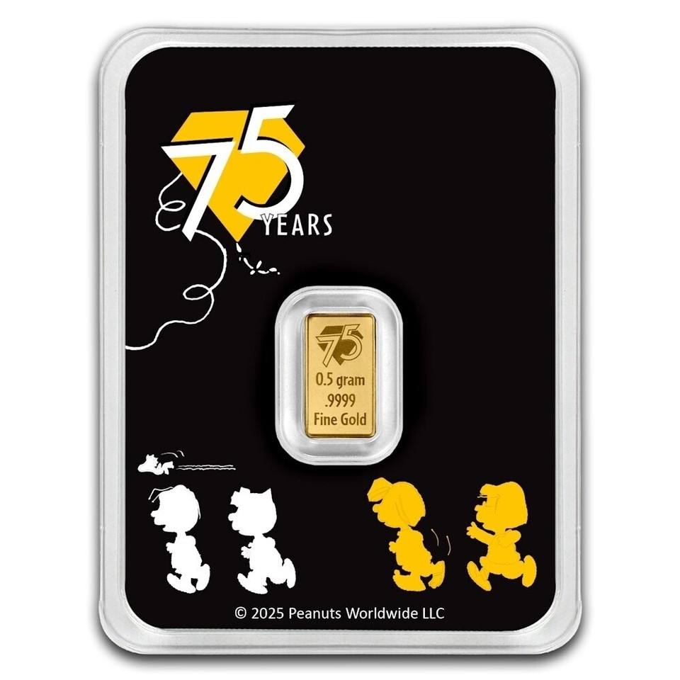 1/2 gram .9999 Fine Gold Pamp Bar - Peanuts® 75th Anniversary Peanuts ...