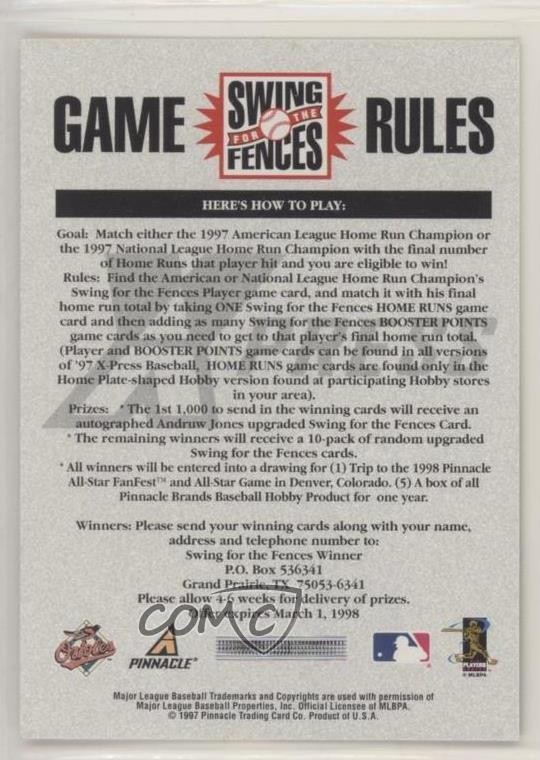 1997 Pinnacle X-Press Swing for the Fences Game Cal Ripken Jr HOF | eBay