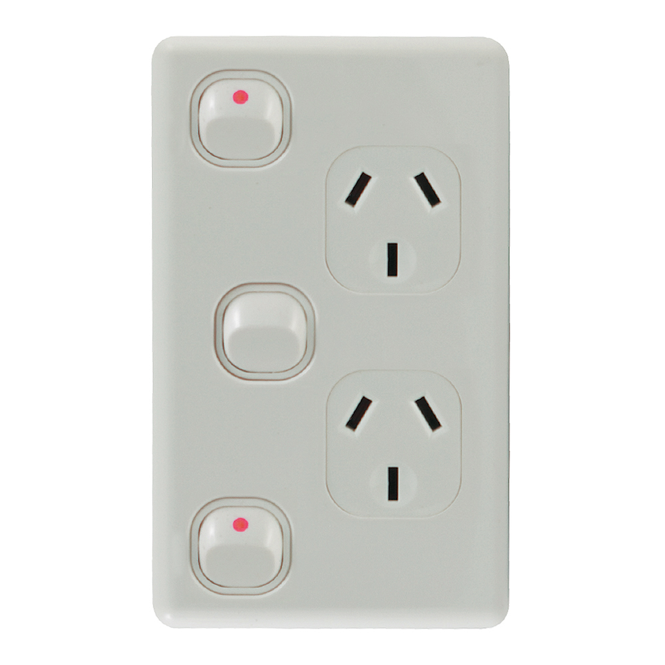 QCE Double Powerpoint 10A + Extra Switch 16A (Vertical) White AS/NZS ...