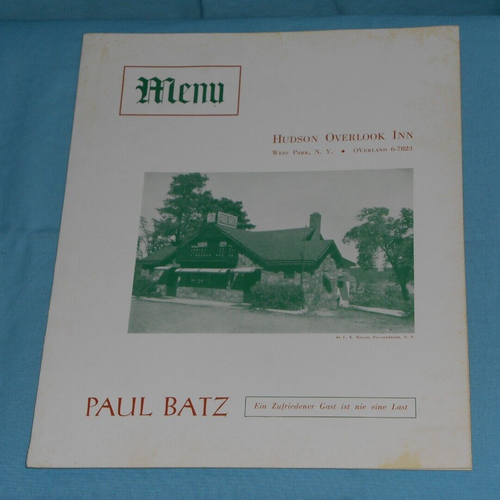 vintage Paul Batz HUDSON OVERLOOK INN restaurant MENU West Park New ...