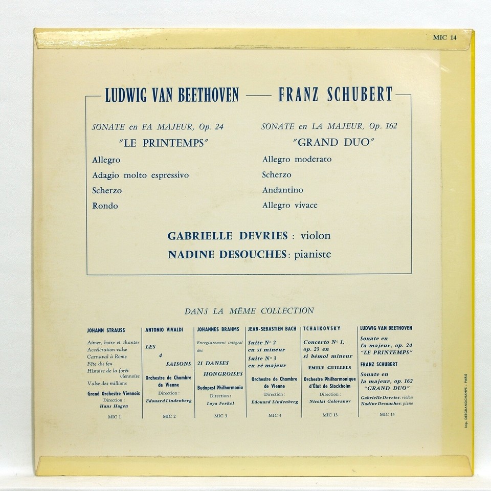 GABRIELLE DEVRIES, NADINE DESOUCHES - BEETHOVEN, SCHUBERT - MICHEL ANGE LP NM | eBay