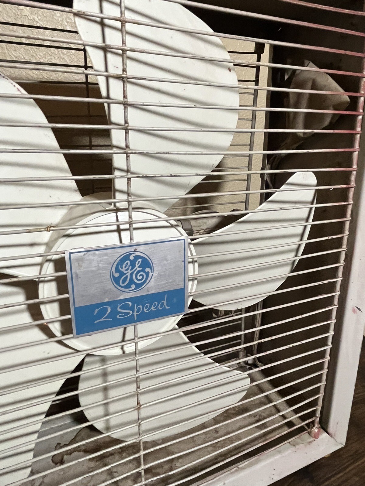 Vintage GE 16" X 16" Two Speed Metal Box Plastic Blade Fan Tested and ...