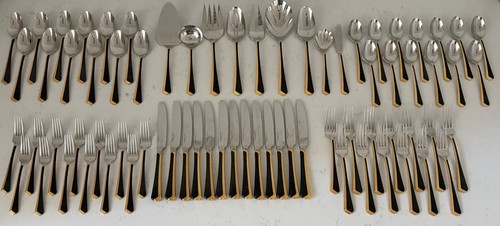 Yamazaki Patrick Flatware Ramona Black With Gold Accent Service For 12 | eBay