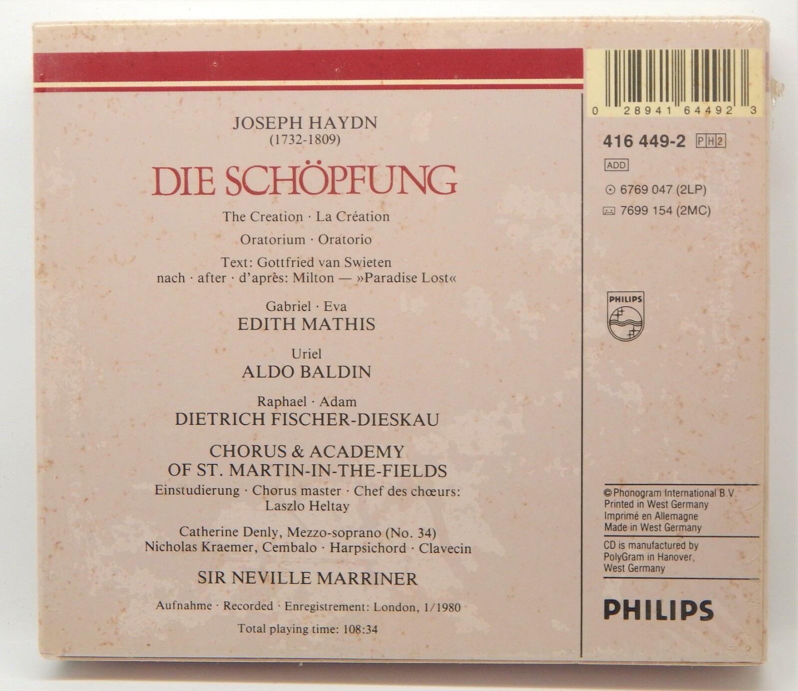 Haydn: The Creation / Marriner, Mathis [Box] ~ Sealed 2-CD Set (W ...