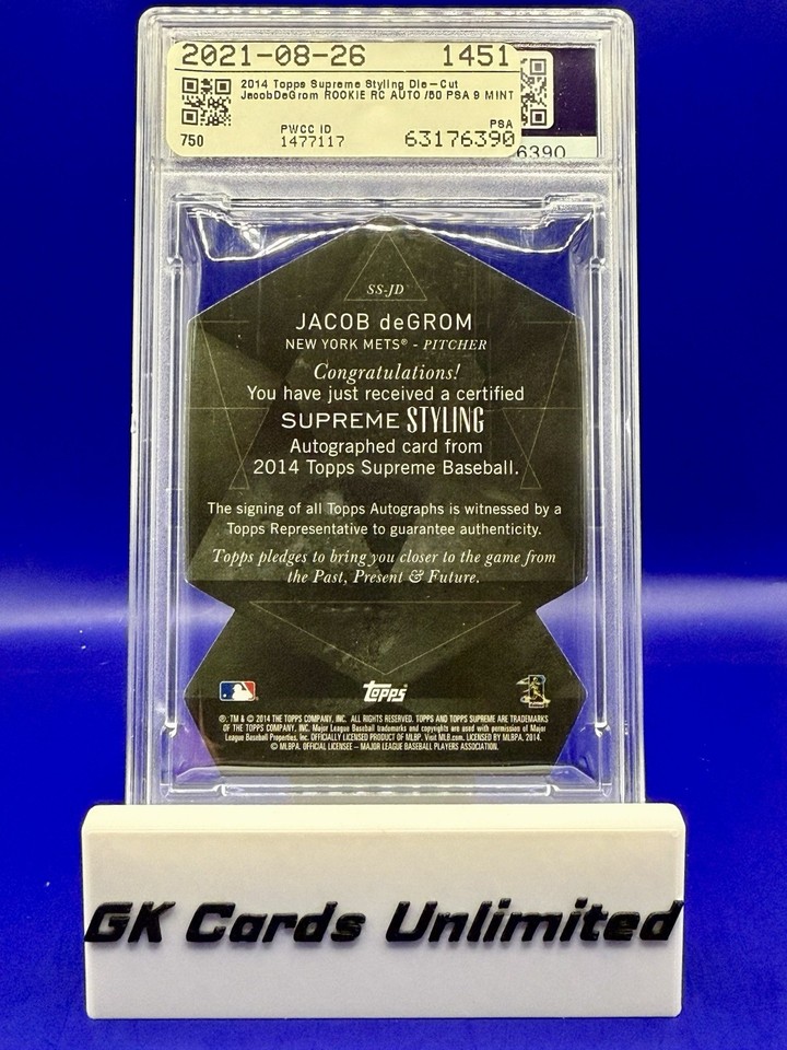 🔥2014 Topps Supreme JACOB DEGROM Supreme Styling Rookie Auto /50 PSA 9 ...