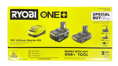 RYOBI ONE+ 18V Lithium-Ion Starter Kit with 4.0 Ah & 2.0 Ah Battery ...