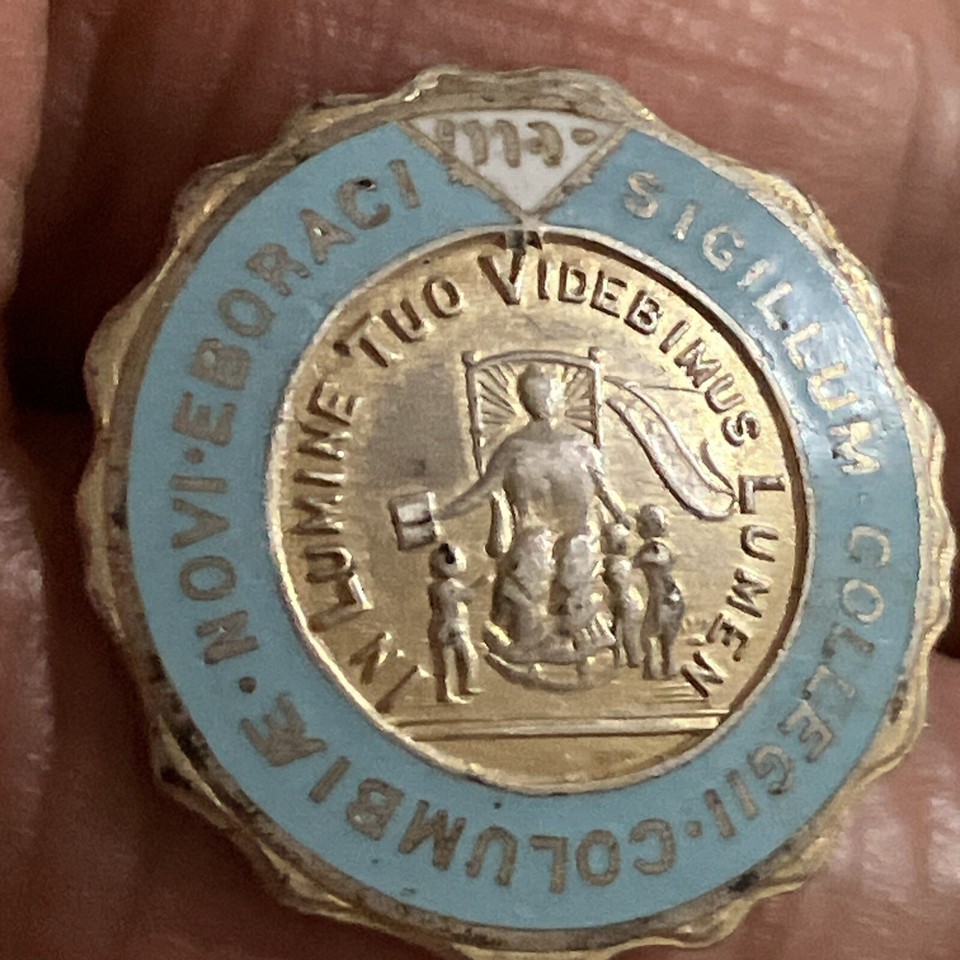 ANTIQUE RARE GEM Enamel Heraldry of Columbia Collage BADGE Pin STERLING ...