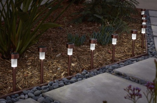 LUMINAR OUTDOOR 10 in. Solar LED Copper Finish Pathway Lights, 10-Pack ...