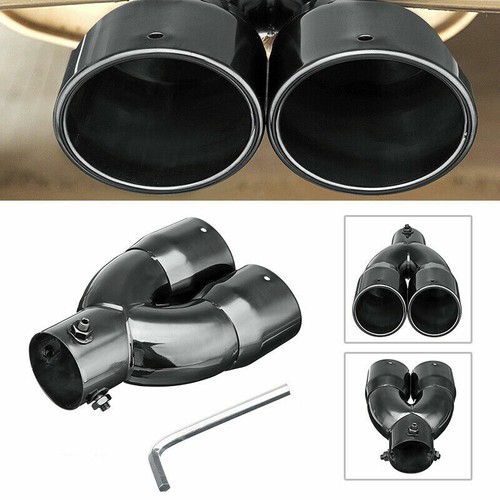Chrome 63mm 2.5 Inlet Universal Car Muffler Exhaust Double Tip Tail ...