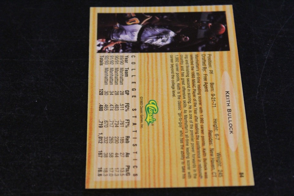 1993 Keith Bullock Classics Rookie card | eBay