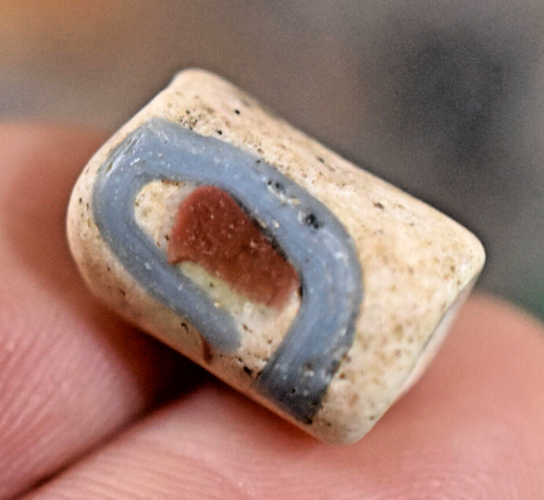 Antique African Rare White Akoso Powder Glass Bead W Red Green Heart ...