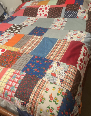Vtg Crazy Patchwork Cheater Quilt Topper Only Granny Core Bright Colorful 83x95 | eBay