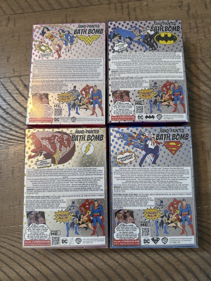 DC Comics Bath Bomb Set of 4 Peach Layne Hand Painted Superman Batman ...