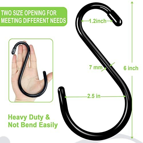 24 Pack Large S Hooks 6" Rubber Coated Heavy Duty Metal Hanging Plants ...