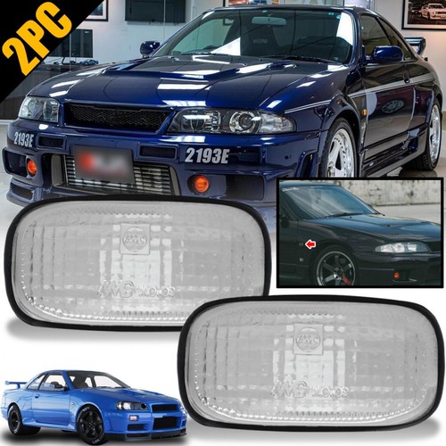 LR Front Turn Signal Lights Cover White For Nissan GTR R33 R34 Cefiro ...