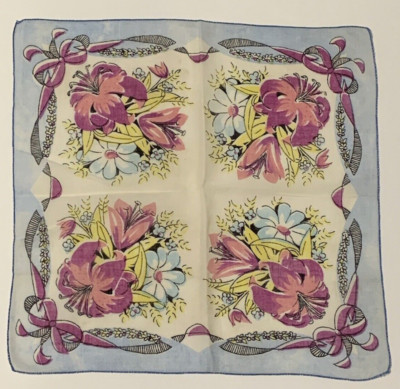 Vintage Blue Purple White Floral Hankie Hanky Handkerchief | eBay