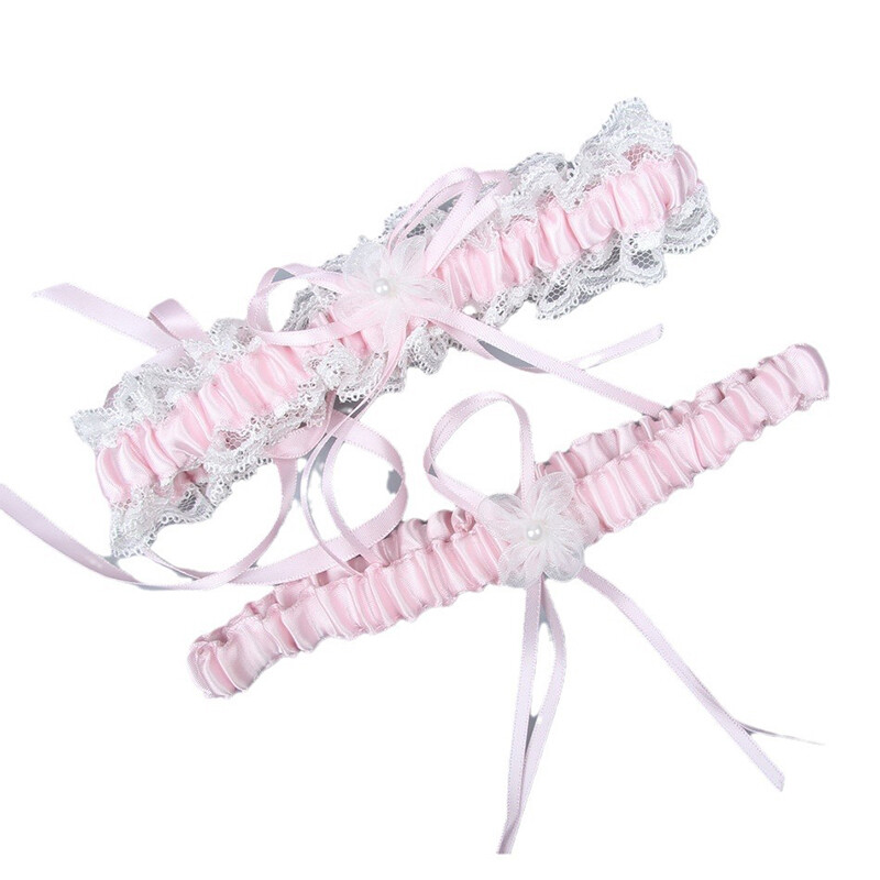 2Pcs Women Bow Leg Ring Lingerie Lace Pearl Garter Belt Bridal Stocking ...