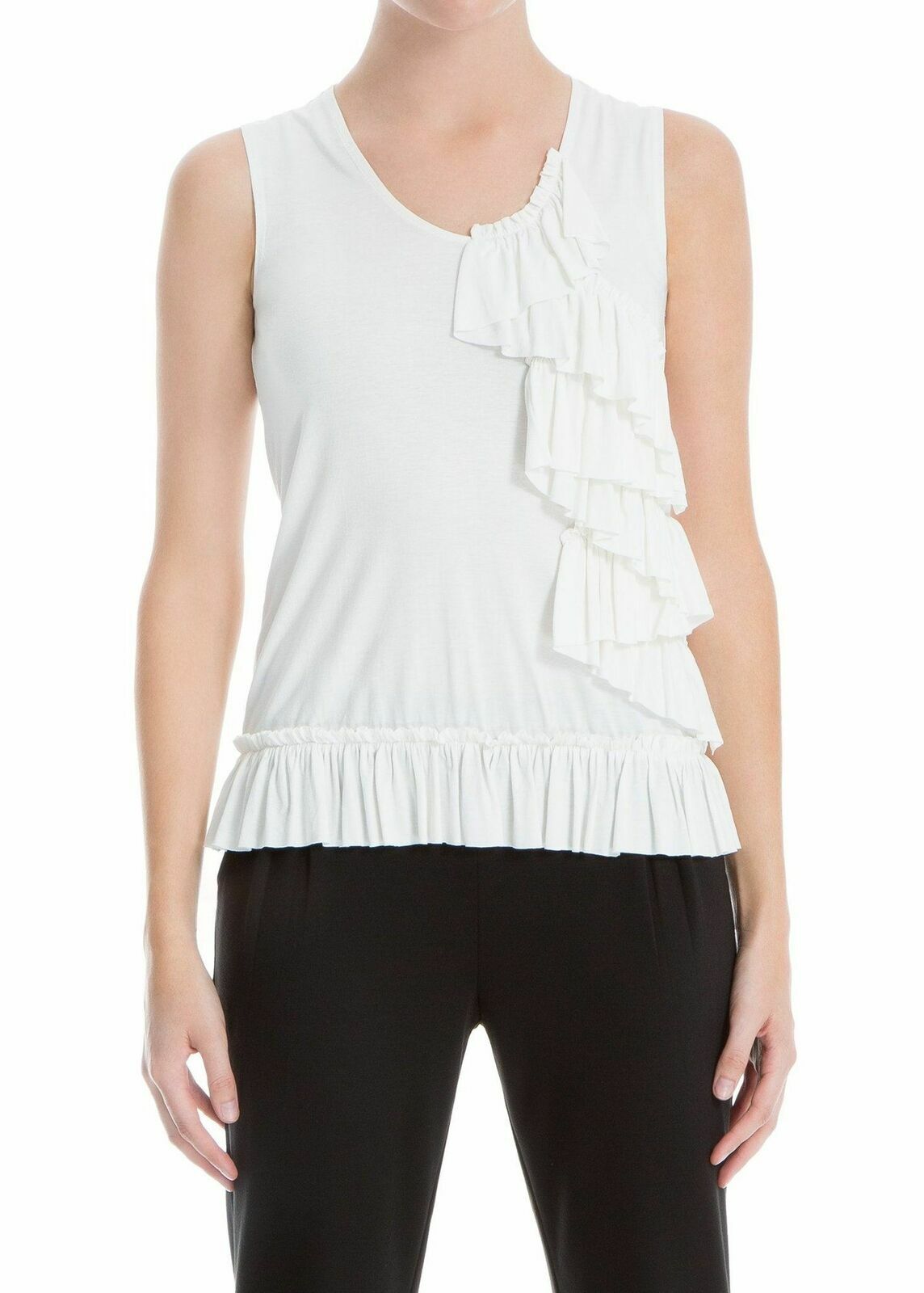 Max Studio London Women's Sleeveless Ruffled Top Cream Sizes XS, S, M ...