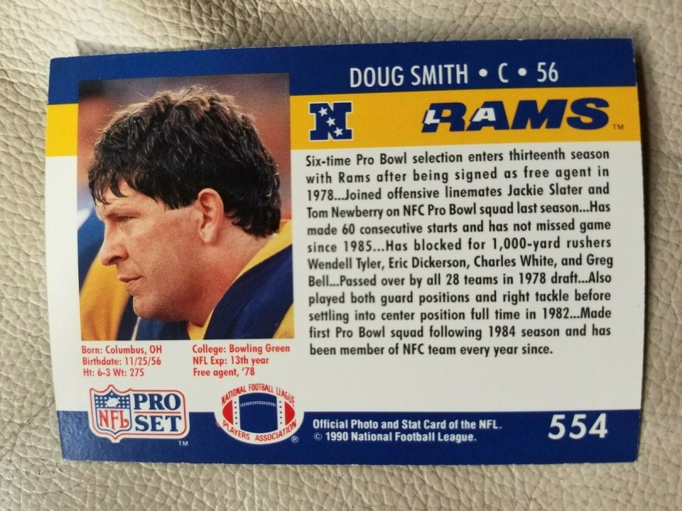 Doug Smith LA Rams Center Pro Set 1990 Card #554 | eBay