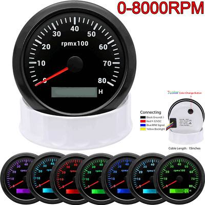 85MM Black Tachometer Gauge 0-8000RPM RPM Meter Waterproof for Boat Car ...