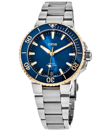 New Oris Aquis Date Blue Dial Gold Men's Watch 01 400 7769 6355-07 8 22 ...