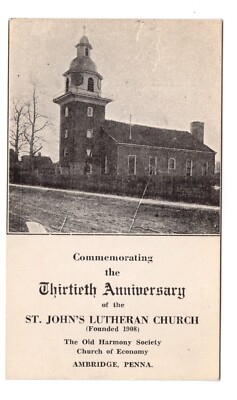 AMBRIDGE PA 30TH ANNIVERSARY OF ST. JOHN'S LUTHERAN CHURCH FOUNDED 1908 ...