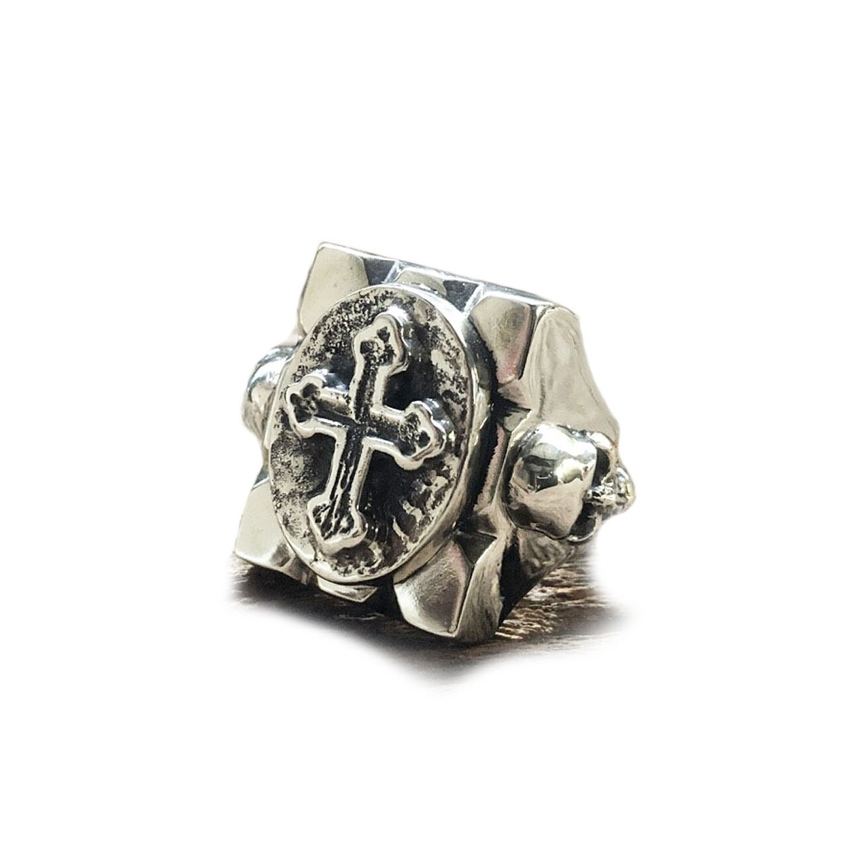 Jesus Skull Ring Vintage Ruin Cross Brass Sterling Silver Skull Ring